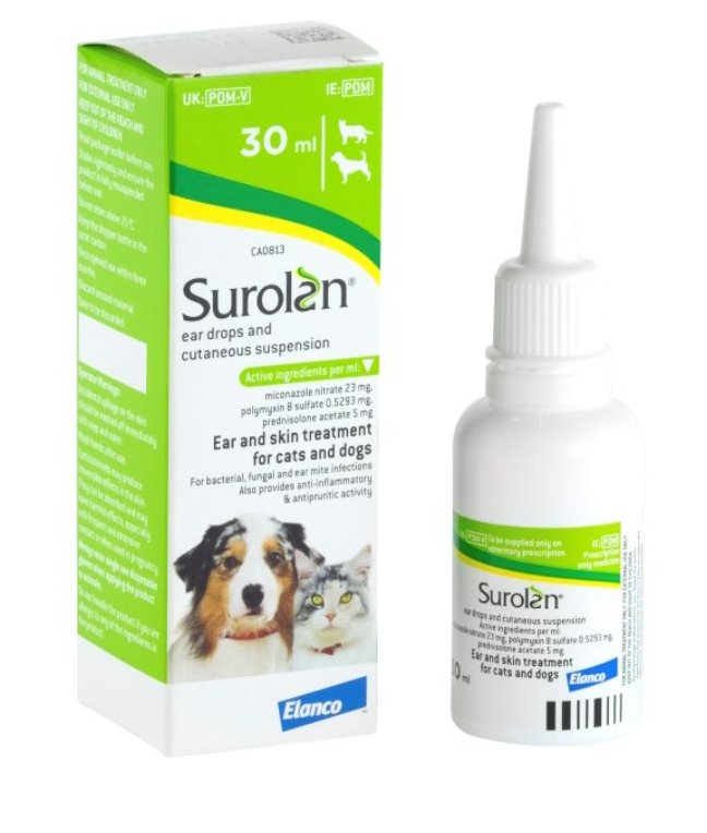 Surolan Ear Drops and Cutaneous Suspension Cats & Dogs - Farm Vet Supplies